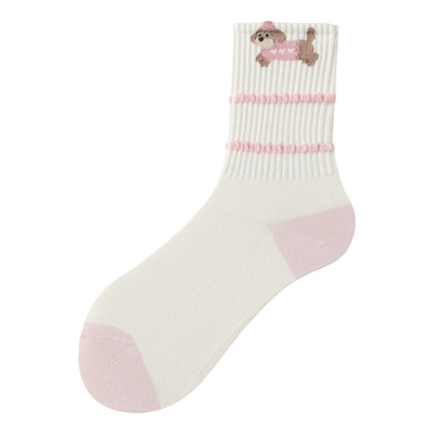 白色袜子女款纯棉卡通可爱秋冬款