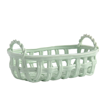 oakliving法式简约陶瓷编织果篮收纳筐家用水果篮双提手置物篮