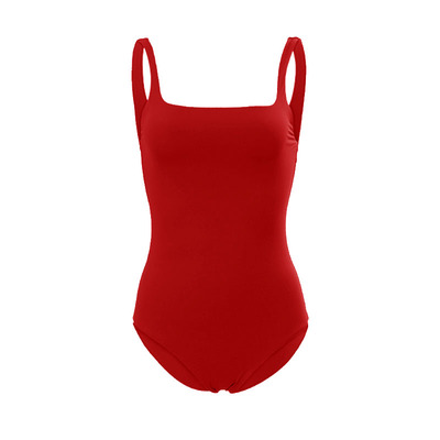 复古专业方领比基尼连体泳衣