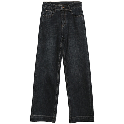 布景牛仔裤女厚款2025年冬季新品时尚直筒宽松深色裤子长裤6333