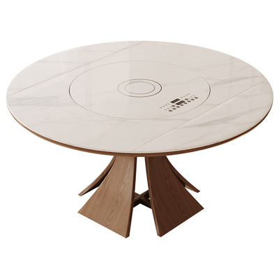 家用可伸缩多功能带转盘岩板餐桌