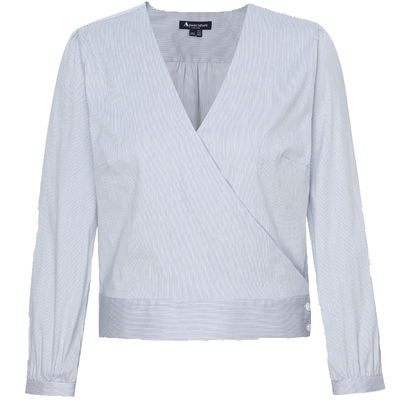 雅格狮丹长袖衬衫V领纯色简约