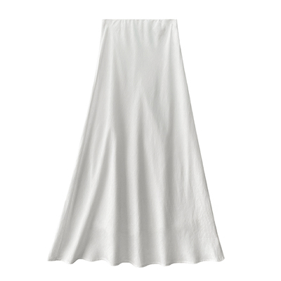 白色天丝亚麻半身裙女2026夏季薄款莱赛尔老钱显瘦A字鱼尾中长裙