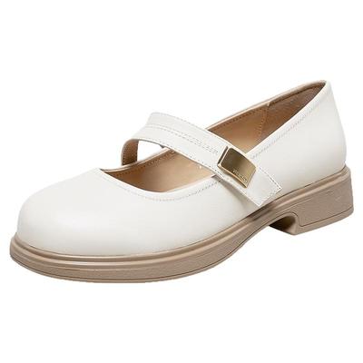 意尔康女鞋真皮玛丽珍鞋魔术贴