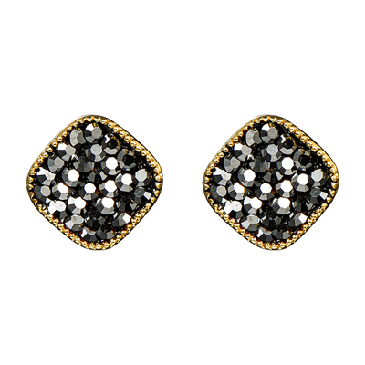 新款潮高级大气黑色菱形精致耳环