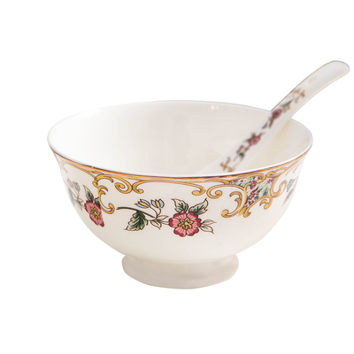 碗碟套装家用骨瓷米饭碗高足碗防烫6个碗套装陶瓷餐具小汤碗轻奢