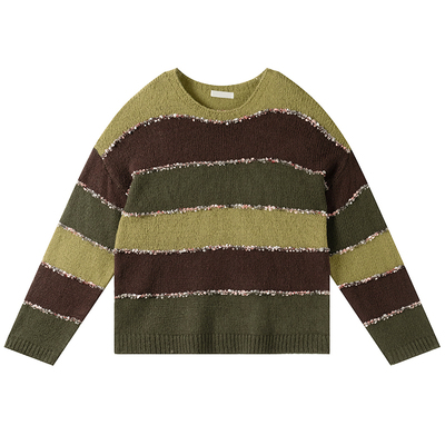 韩系休闲风毛边百搭撞色遮肉毛衣