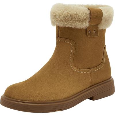 Bata雪地靴女2025冬商场新款牛剖皮保暖粗跟毛毛加绒短靴AKQ58DD5