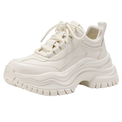 Rosa Bianca厚底真皮小白鞋2026春新款百搭运动休闲增高老爹鞋