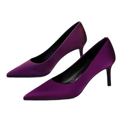 2026年爆款尖头高跟鞋女浅口绒面百搭职业工作鞋一脚蹬法式女单鞋