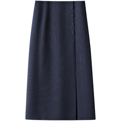 藏青色气质开叉半身裙女秋季