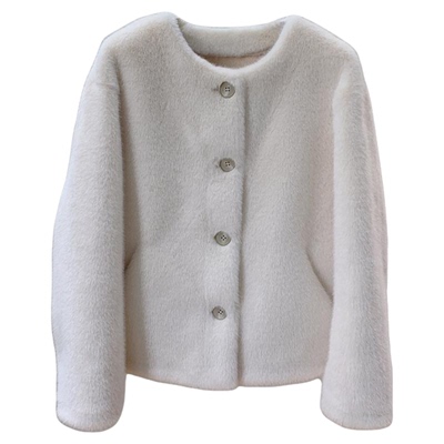 毛茸茸仿貂毛皮毛一体圆领短款女