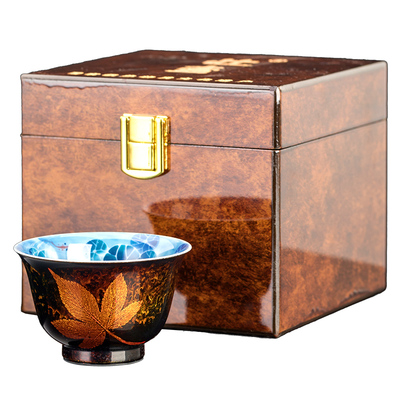 林剑军老师枫叶青花大漆主人杯