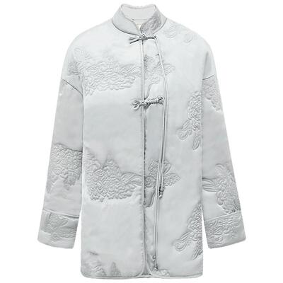 COCOBELLA刺绣缎面盘扣棉服