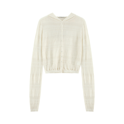 柔雾感60支绵羊毛镂空开衫