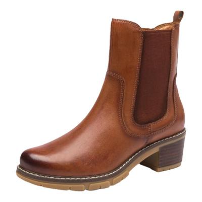 烟筒靴头层牛皮切尔西靴粗跟增高