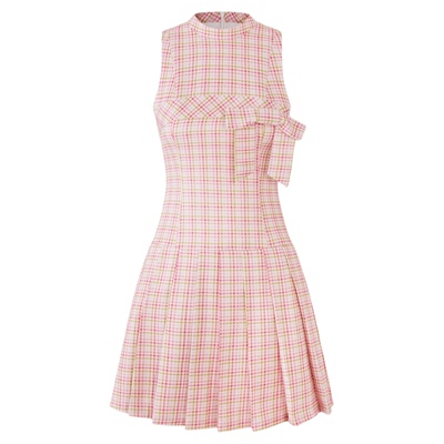 银河万岁“水彩渍”格纹连衣裙