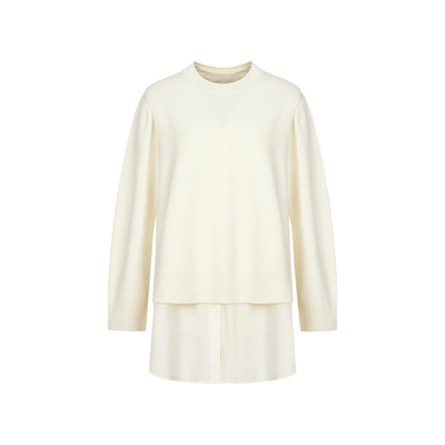 LESS春美丽诺羊毛拼接假两件叠穿设计感针织衫衬衣套装2O1H23940