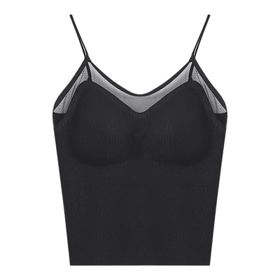 百家好黑色吊带背心女春季新款带胸垫文胸一体美背打底无袖上衣