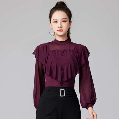 新款广场舞服装春夏长袖上衣跳舞衣服女交谊舞拉丁舞练功表演服