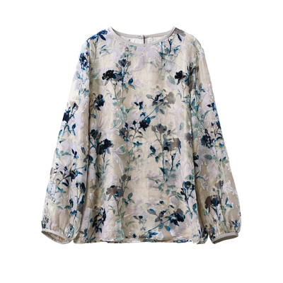 金线丝绒烂花重工圆领罩衫上衣