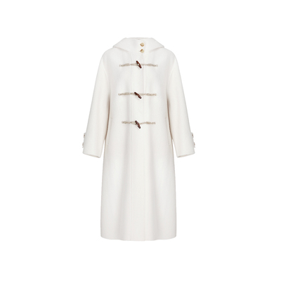 范洛Fano 经典70羊毛莱赛尔混纺撞色羊驼毛牛角扣连帽毛呢大衣冬