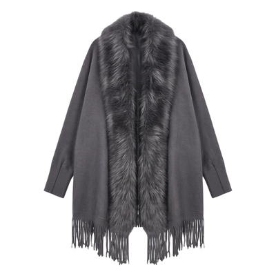 Versatile wool collar shawl casual knitted 毛领披肩针织开衫