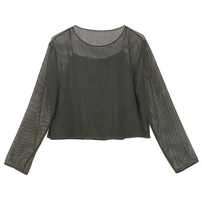 易菲两件套套装上衣网格镂空小衫