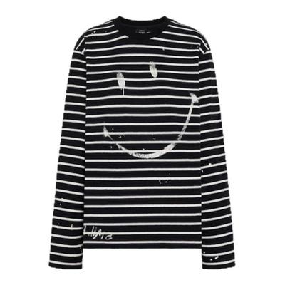 it :orange forest条纹长袖T恤棉质涂鸦印花笑脸休闲气质上衣打底