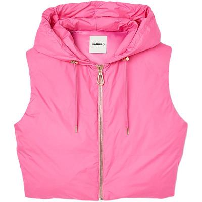 SANDRO多巴胺连帽无袖棉服马甲