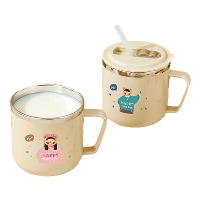 316不锈钢儿童吸管杯宝宝饮水杯带手柄学饮杯泡奶杯幼儿园直饮杯