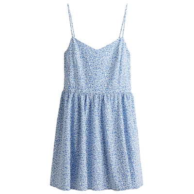 HM女装背心吊带连衣裙春季印花无袖清新甜美桃心领A字短裙1231427