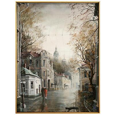 手绘建筑装饰画玄关挂画风景油画