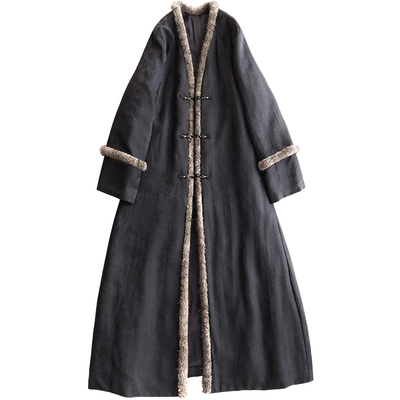 云澍35姆米小重缎香云纱貂毛棉衣