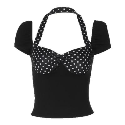 短袖辣妹复古波点棉上衣女小众