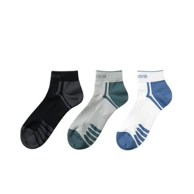 HLA/海澜之家三双装船袜男柔软细腻透气舒爽时尚镶拼短袜男