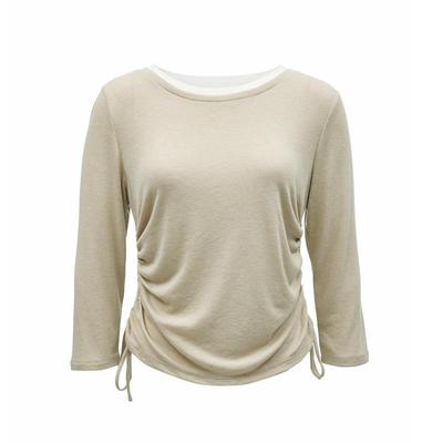 vq区绫致Vero ModaT恤女秋冬拼接圆领两侧抽绳七分袖上衣简约