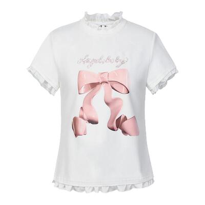 【Angelababy同款】lefame拉飞姆2026夏季新款蝴蝶结短袖t恤女