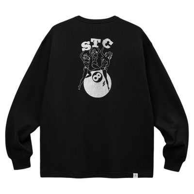 SUPERTOFU桌球主题 做旧复古印花 软糯舒适华夫格 亨利领长袖AW25