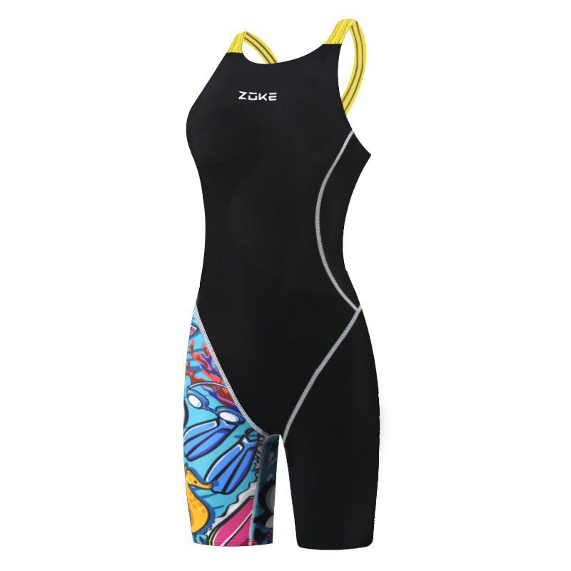 ZOKE洲克新款儿童泳衣女孩女童游泳衣五分连体专业训练速干中大童_虎窝淘