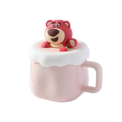 草莓熊维尼熊陶瓷喝水杯女生带盖