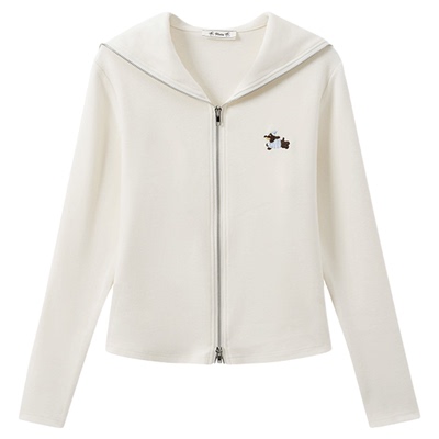 刺绣海军领双拉链德绒内搭长袖女