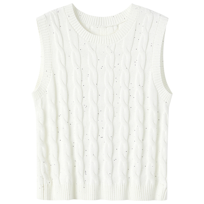 月光白珠片纱无袖针织衫女