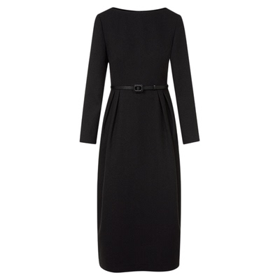 朗姿收腰一字领法式黑色连衣裙通勤赫本风花苞长裙2025年冬季新款