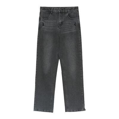 s.deer高腰插袋破洞做旧牛仔长裤