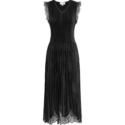 雅莹压褶小飞袖V领小黑裙连衣裙