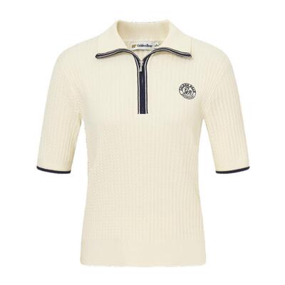 翻领拉链包芯纱短袖针织衫