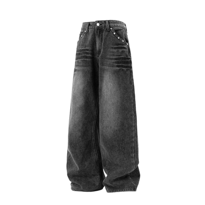 阔腿长裤水洗四季通用柳钉牛仔裤