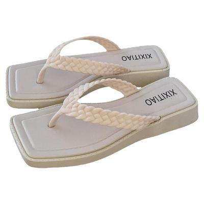 细细条仙女风创意麻花辫人字拖