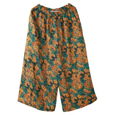 苎麻印花宽松休闲长款阔腿裤子